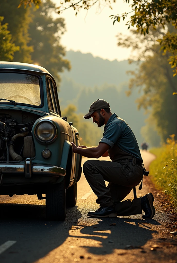 Macanic repairing car in a road - SeaArt AI