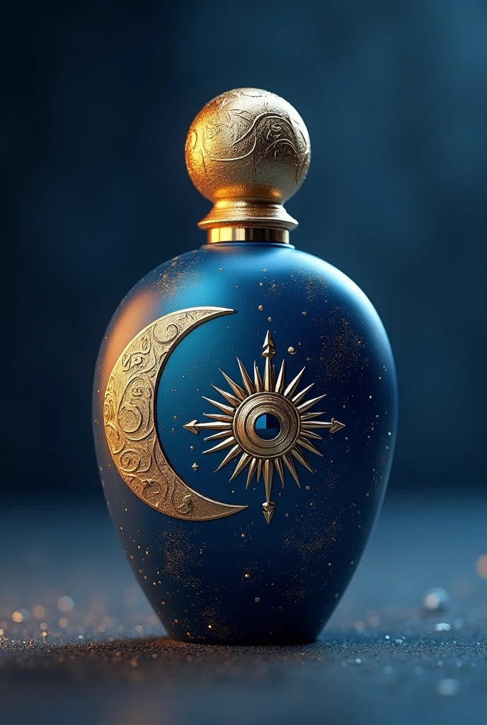 A bottle for the perfume brand FATUM, whose logo depicts the sun and ...
