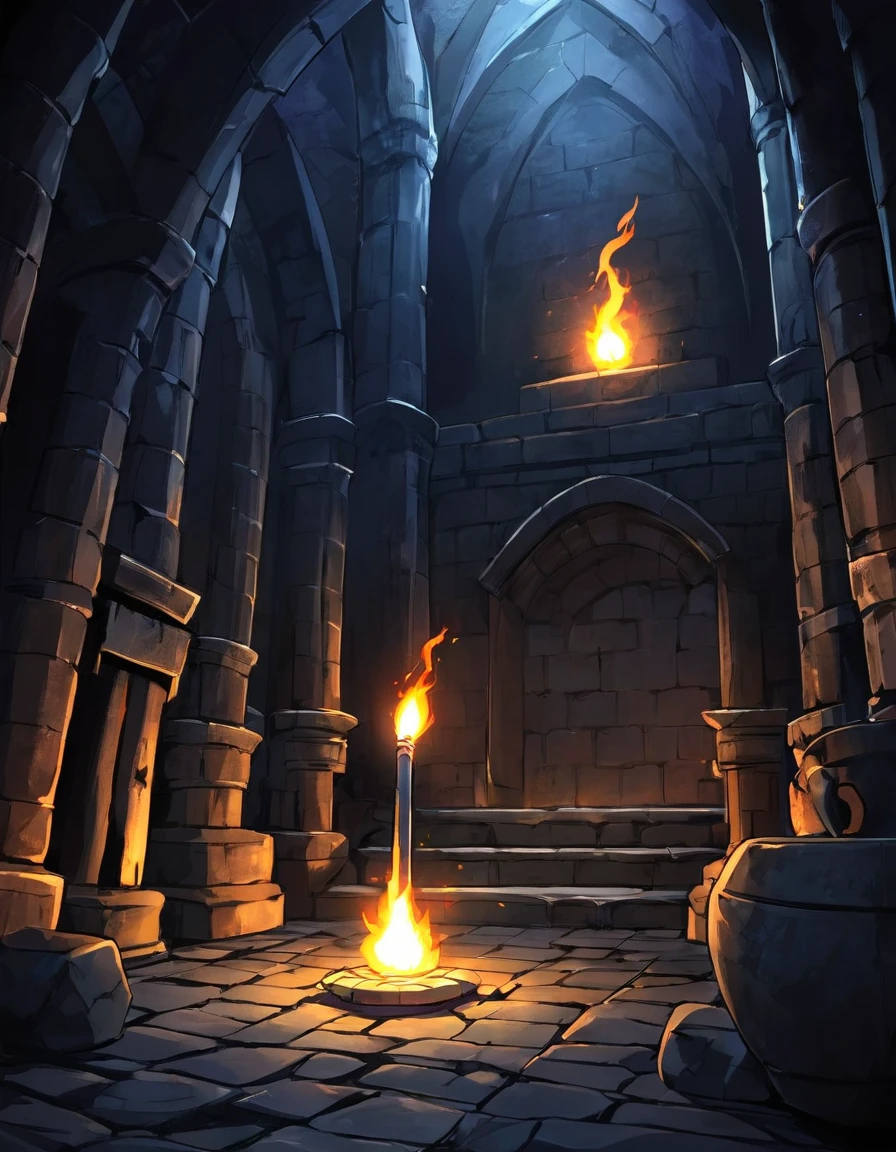 Background only、In the dark dungeon、Torch on the edge - SeaArt AI