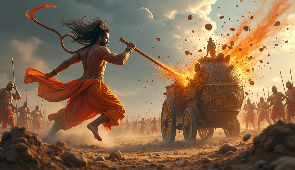 Scene Description: Central Figure: Lord Hanuman, depicted in all his ...