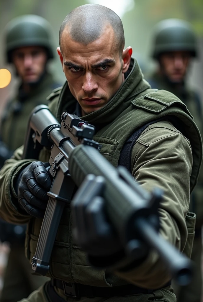 Make image one young men he litle anger without hair his hand assualt ...