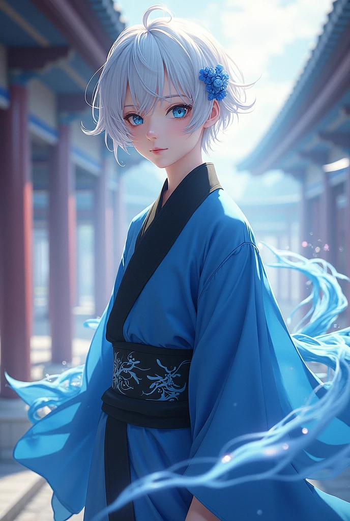 Age 17 anime boy wearing blue and black traditional Chinese clothes ...