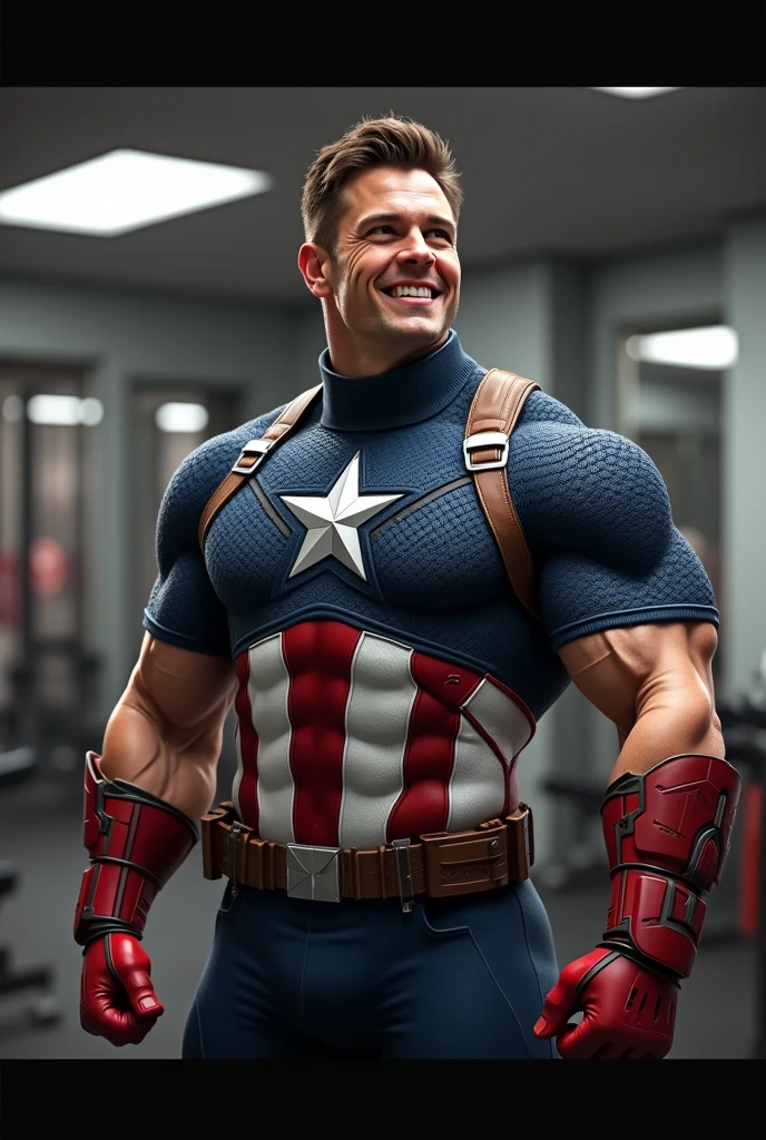 A muscular captain America in captain America costume having a smile in ...