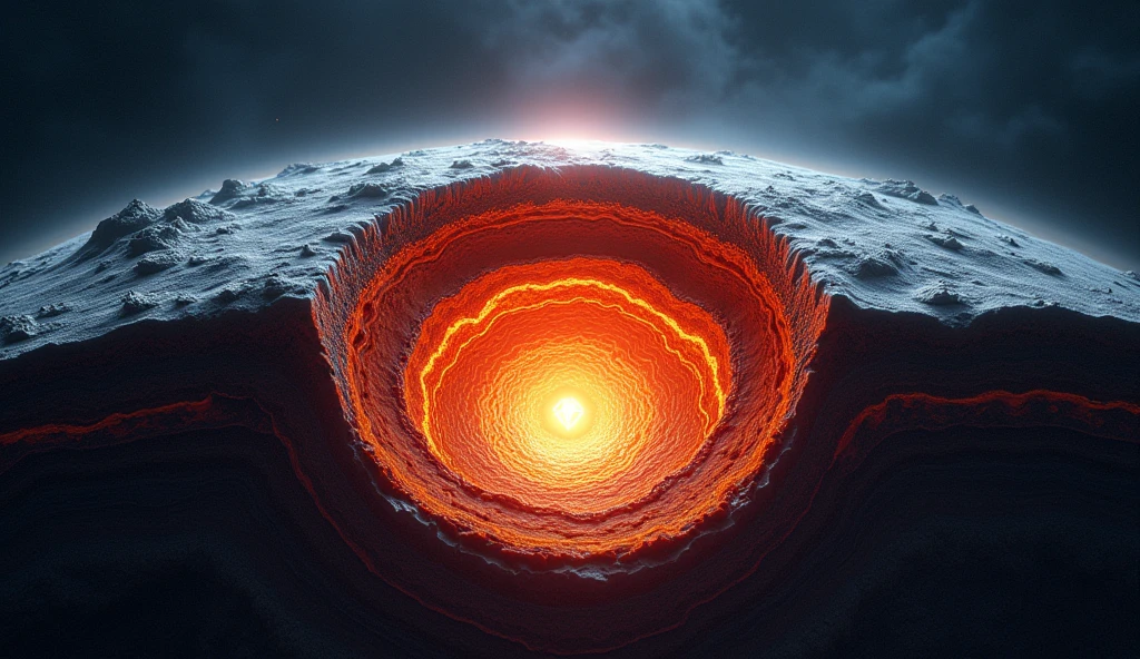 A cross-section of the Earth showing the layers, with vibrant magma ...