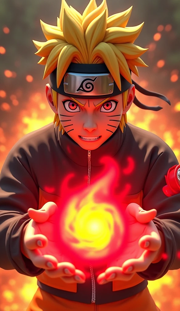 3D-rendered image of Naruto Uzumaki in an intense, close-up, upper ...