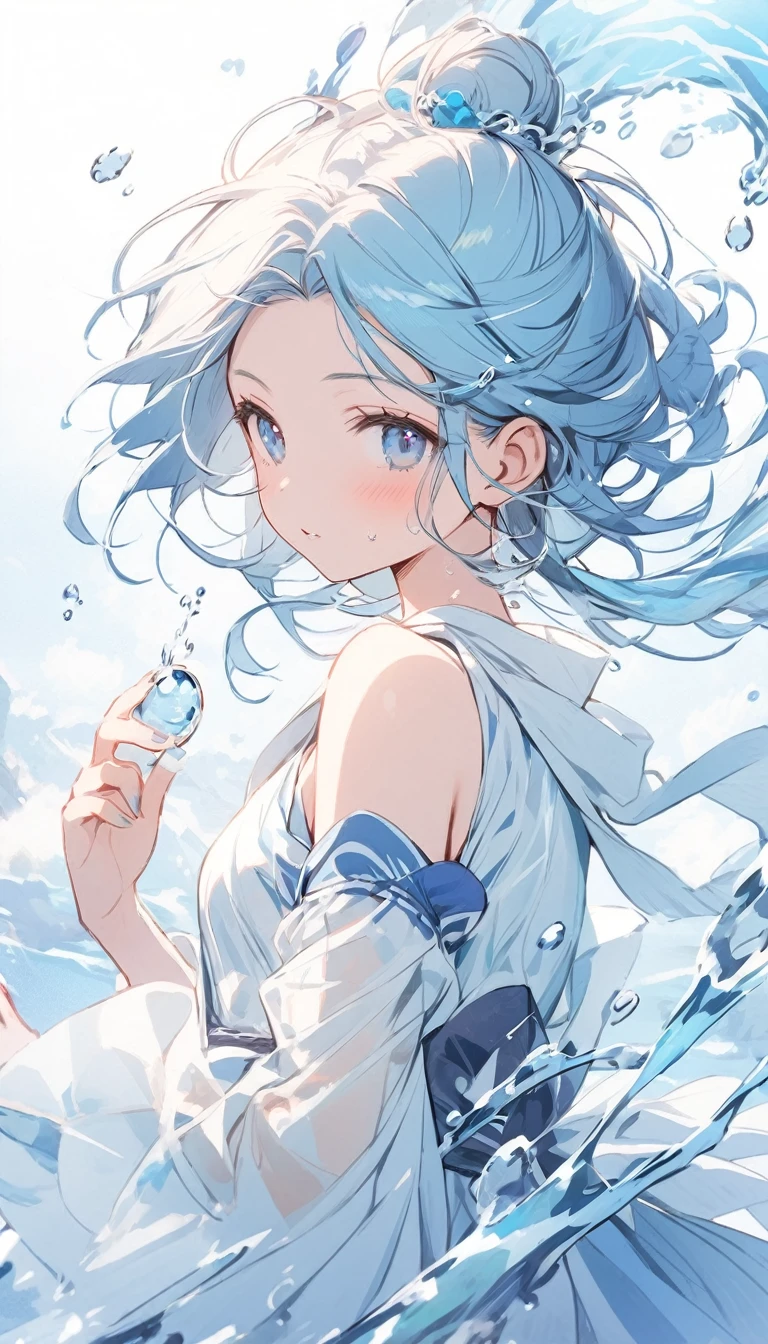 One girl, Female water spirit, Light blue hair, Internal spring water ...