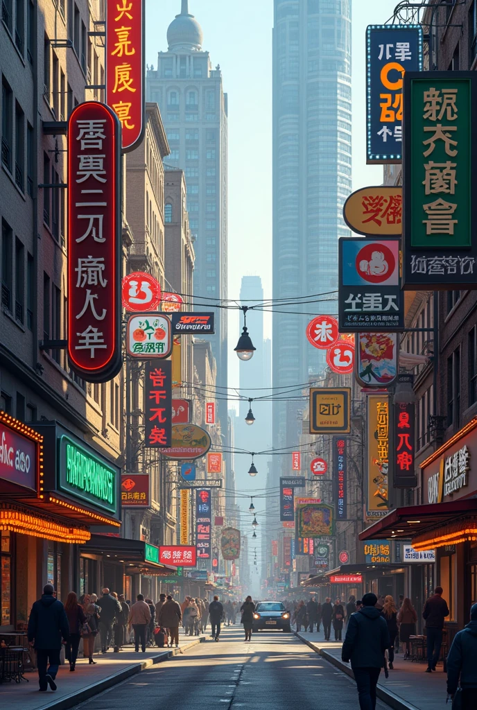 Street with signs - SeaArt AI