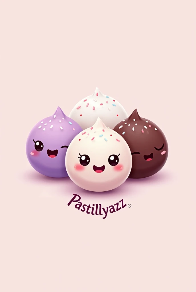 Make a logo of pastillas balls ranging in PURPLE, CHOCOLATE, AND WHITE ...