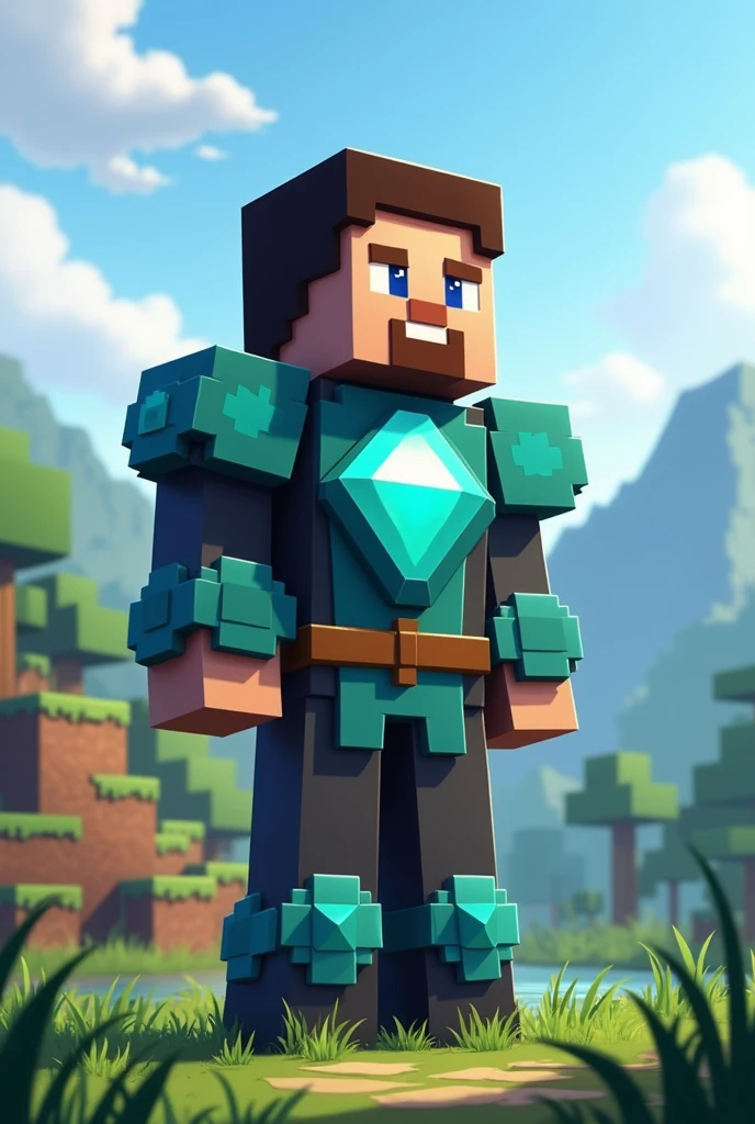 Minecraft character steve with his diamond armour - SeaArt AI