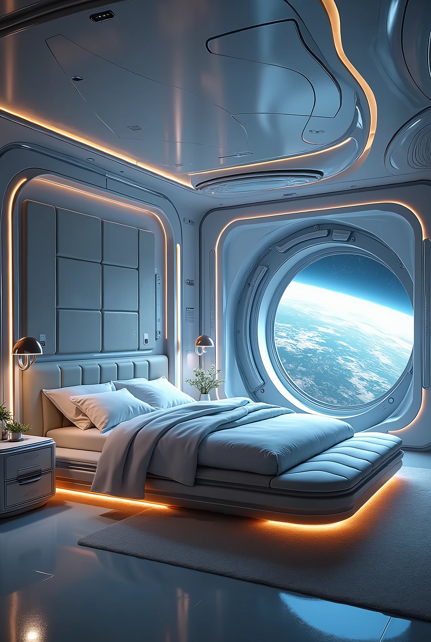 Arafed bedroom with a view of the earth from a window - SeaArt AI