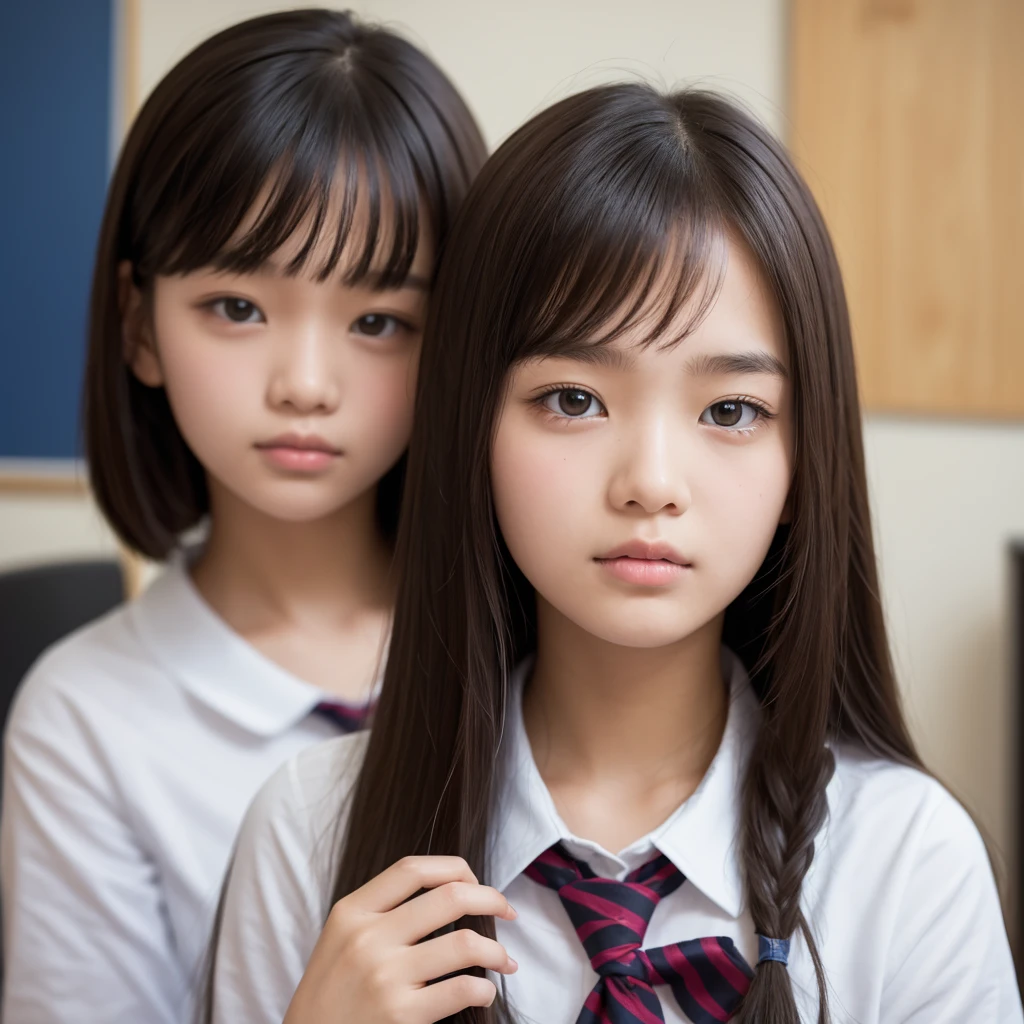 Super beautiful girl, high school student, face closeup, in the class ...