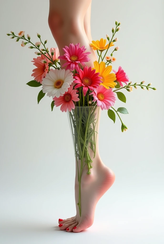 A female leg and foot with painted nails and the leg above the ankle ...