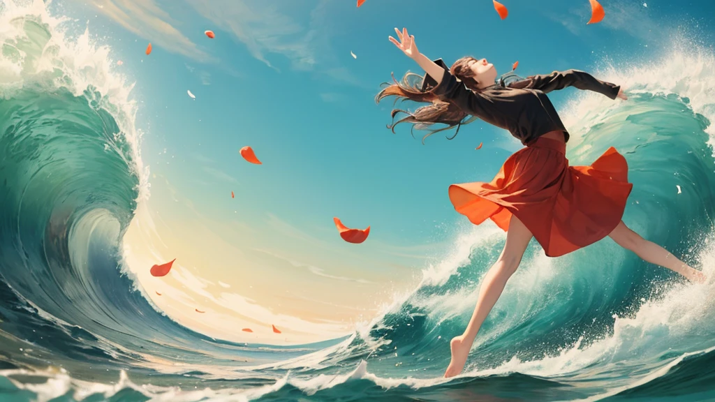 Sea，Flower petals floating on the waves，burst of inspiration - SeaArt AI