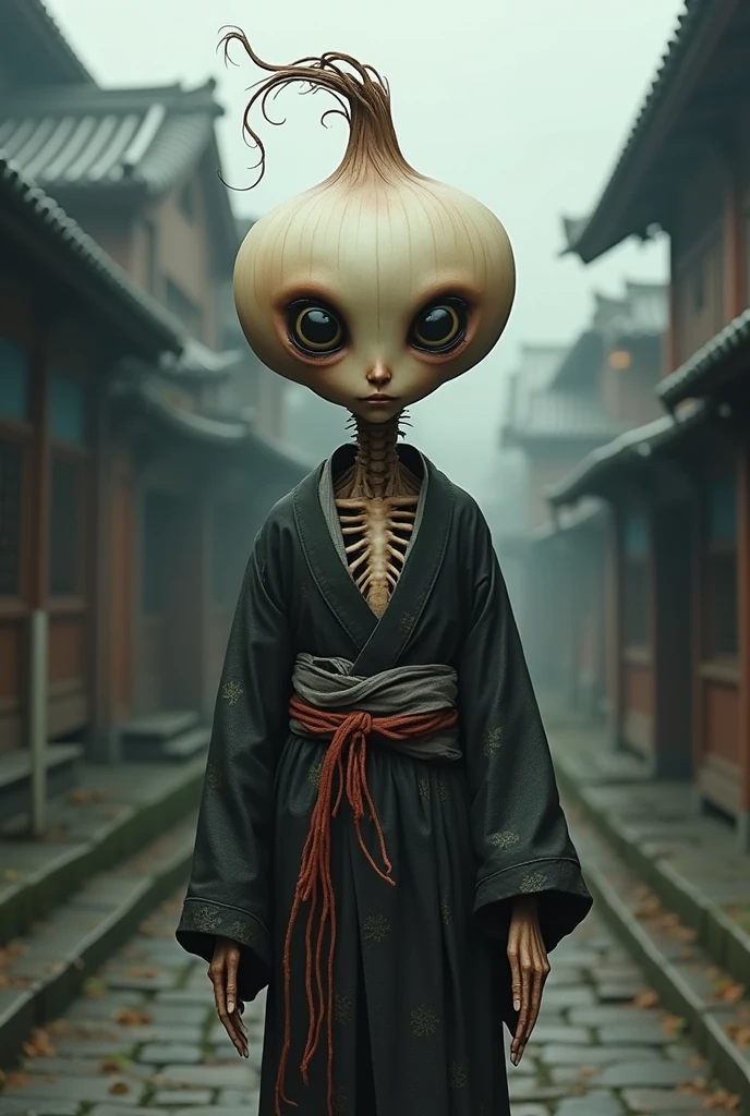 A supernatural humanoid creature with an onion head, human-like face ...