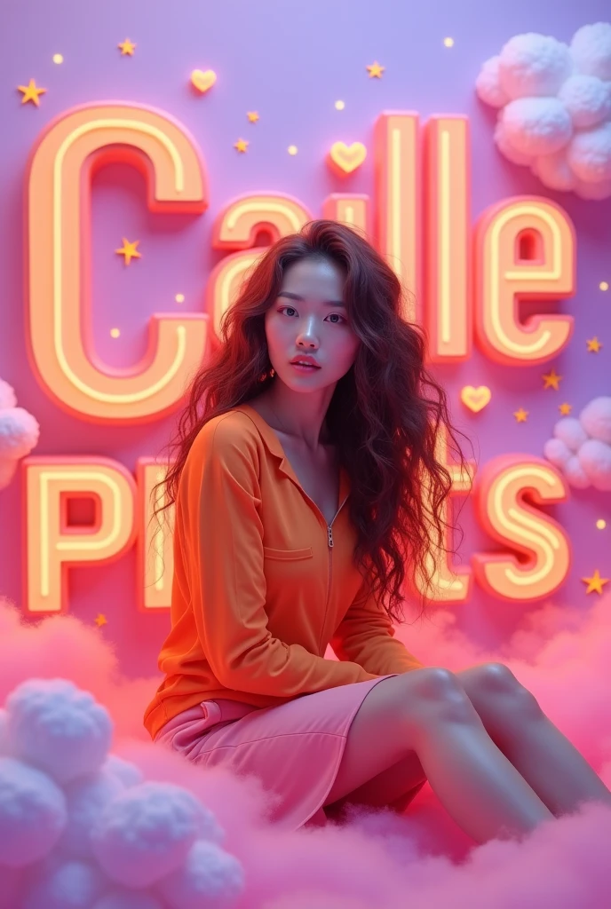 (A photo of a beautiful Korean girl with curly brown long hair - SeaArt AI