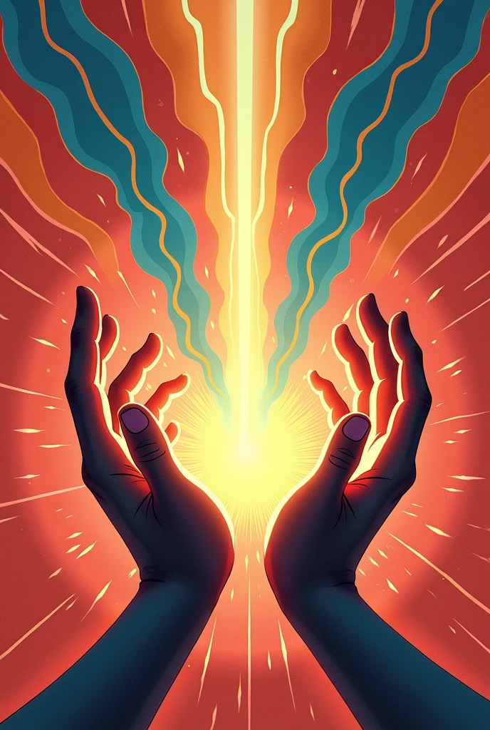 Retro pop art, Hands with gentle, glowing energy beams - SeaArt AI