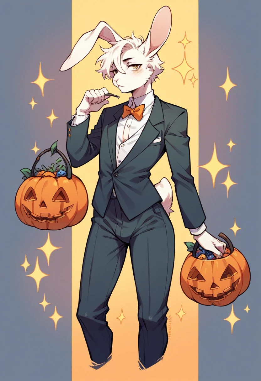 Solo, male, rabbit, yellow colored fur, lean body, anthropomorphic ...