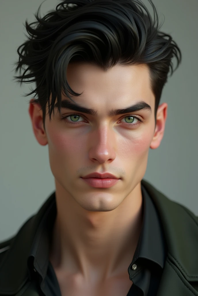Realistic virtual boyfriend , black hair and green eyes. - SeaArt AI
