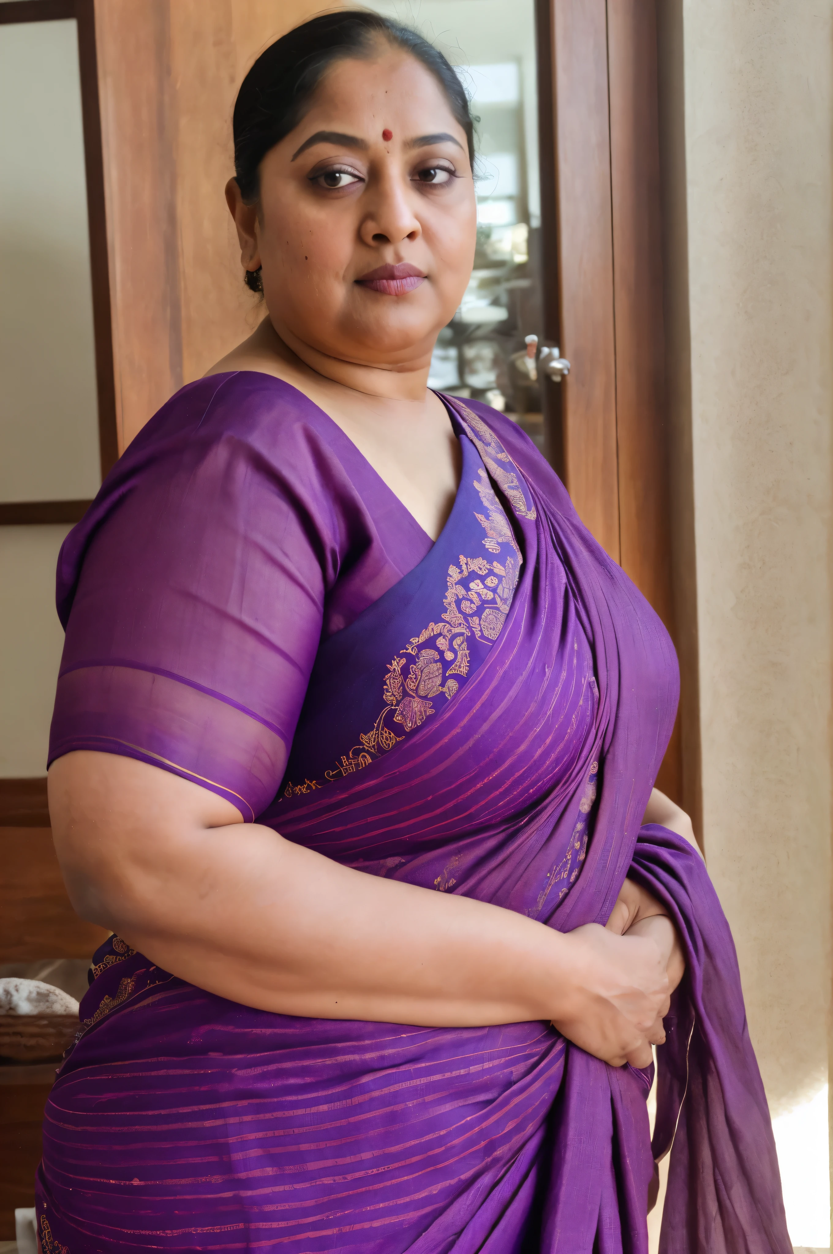 A woman in a purple sari posing for a picture - SeaArt AI