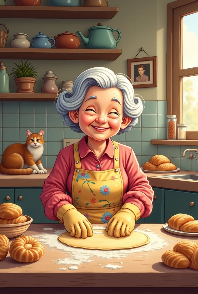 Une grand-mere qui fait des galettes. Faire en bande dessinee - SeaArt AI