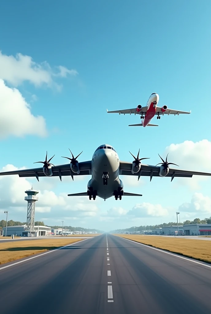 Hercules plane landing side view, and an Avianca plane flying in the ...