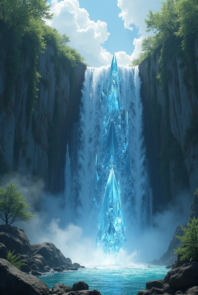 A waterfall with crystals - SeaArt AI