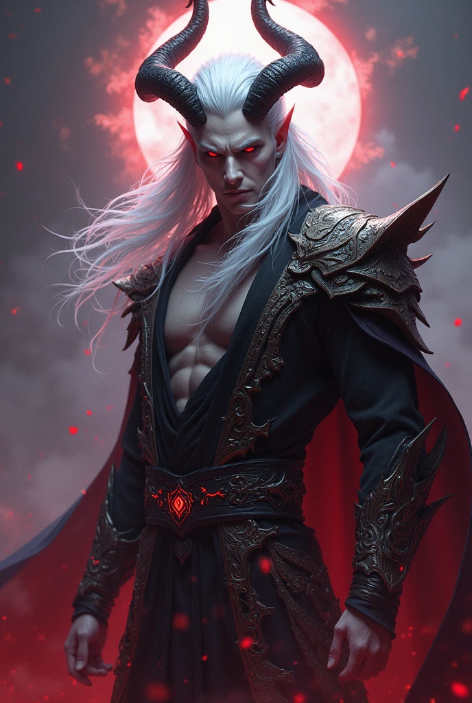 White-haired, red-eyed demon lord, Chinese novel style - SeaArt AI