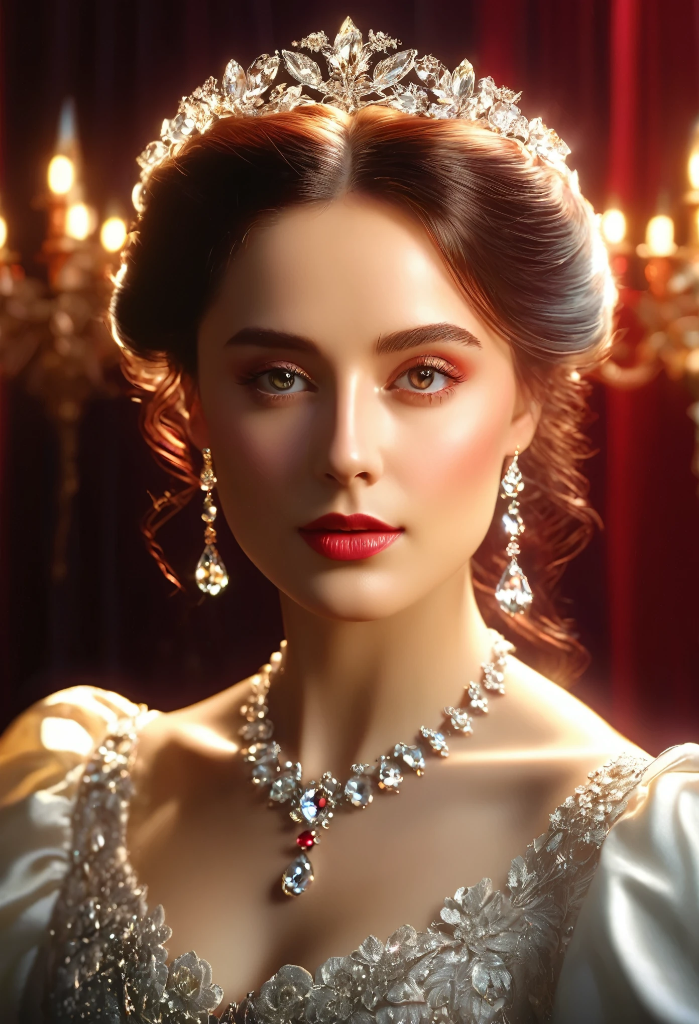 A woman in a white dress with a tiable and a necklace - SeaArt AI