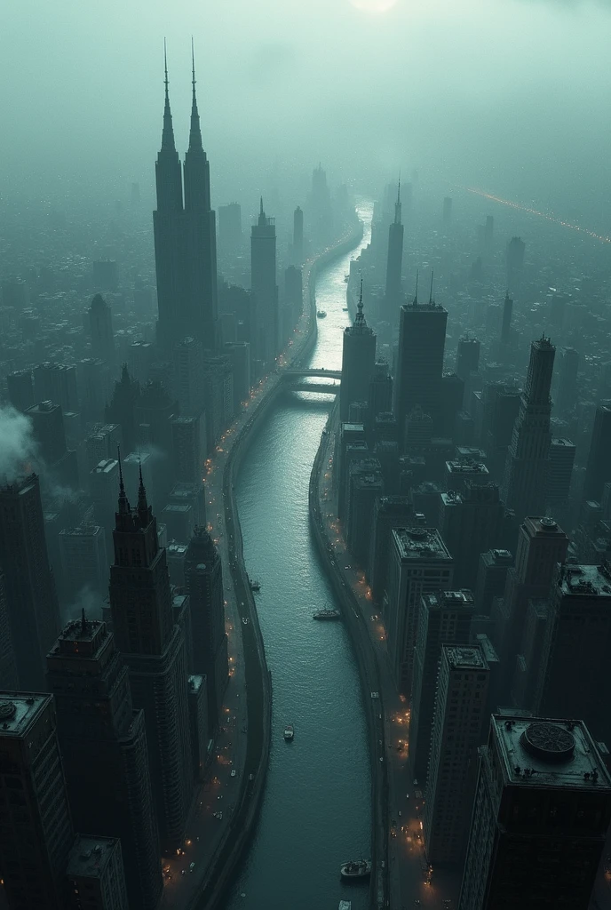 View from above of a large metropolis, with several buildings street ...