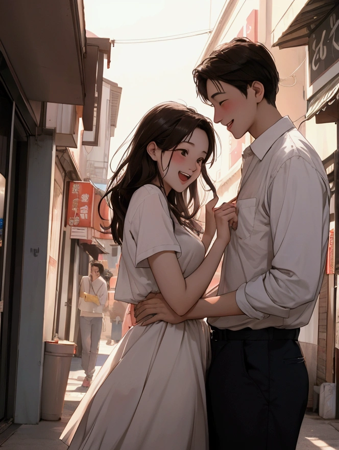 Seen from afar、A young couple having fun outside - SeaArt AI