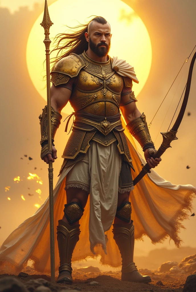 Handsome, bald head, no hair(Traditional) (White skin) Warrior holding ...
