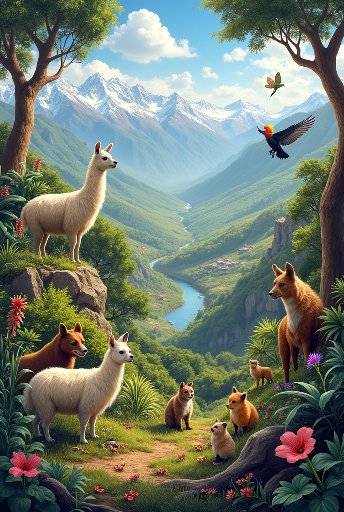 Create a landscape with the Andean animals that I will mention to you ...