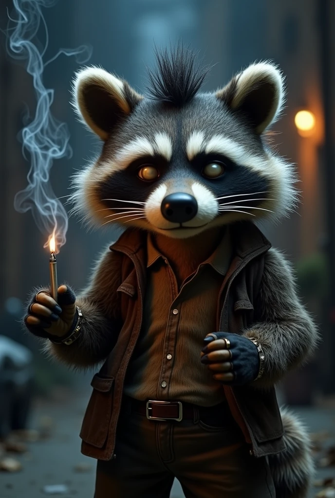 Estilo muppet, old raccoon, serious and nostalgic, beard with black ...