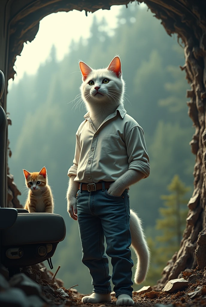 White cat standing on two legs AI cat white cat with clothes same like ...