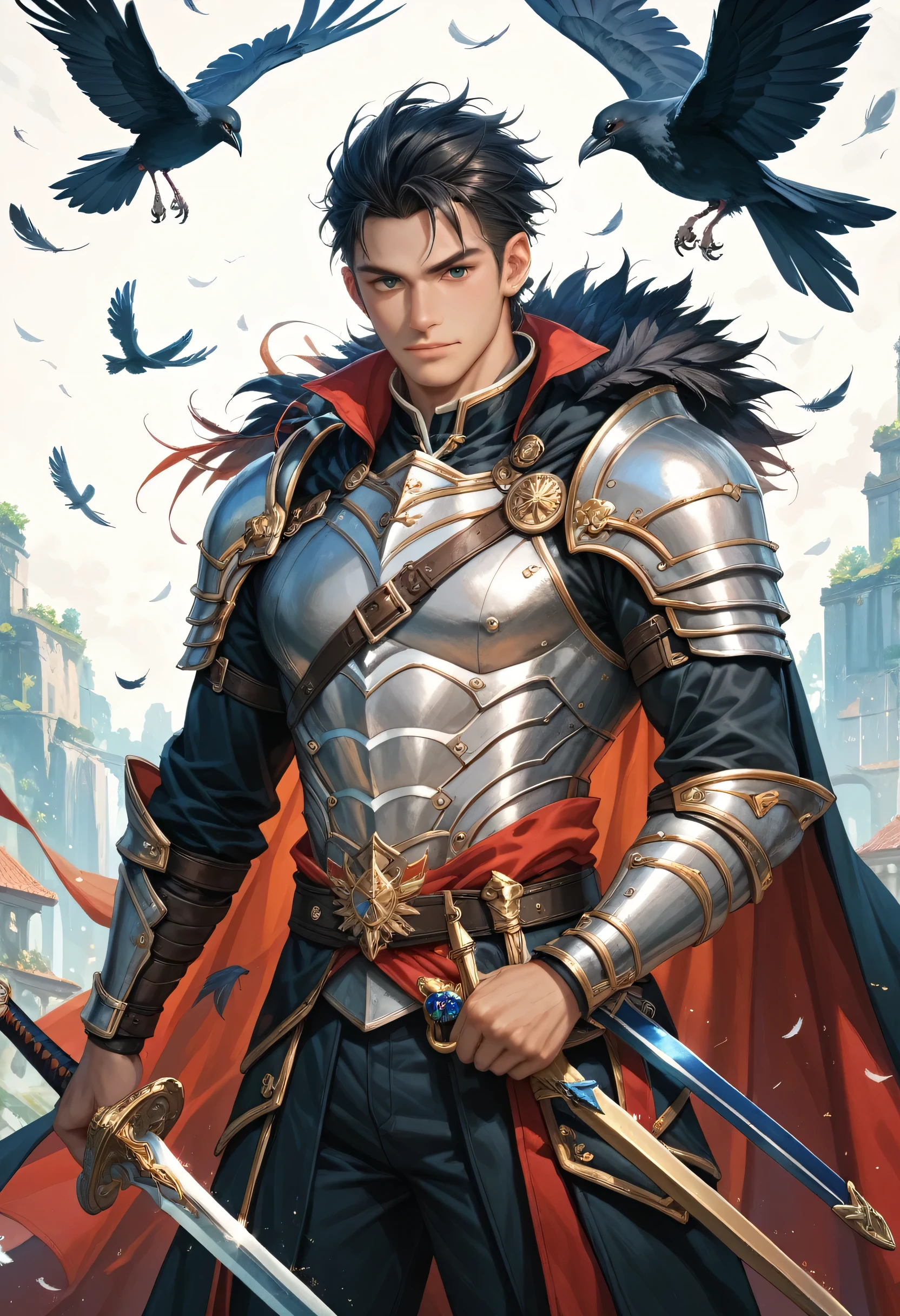 A close up of a person with a sword and a bird - SeaArt AI