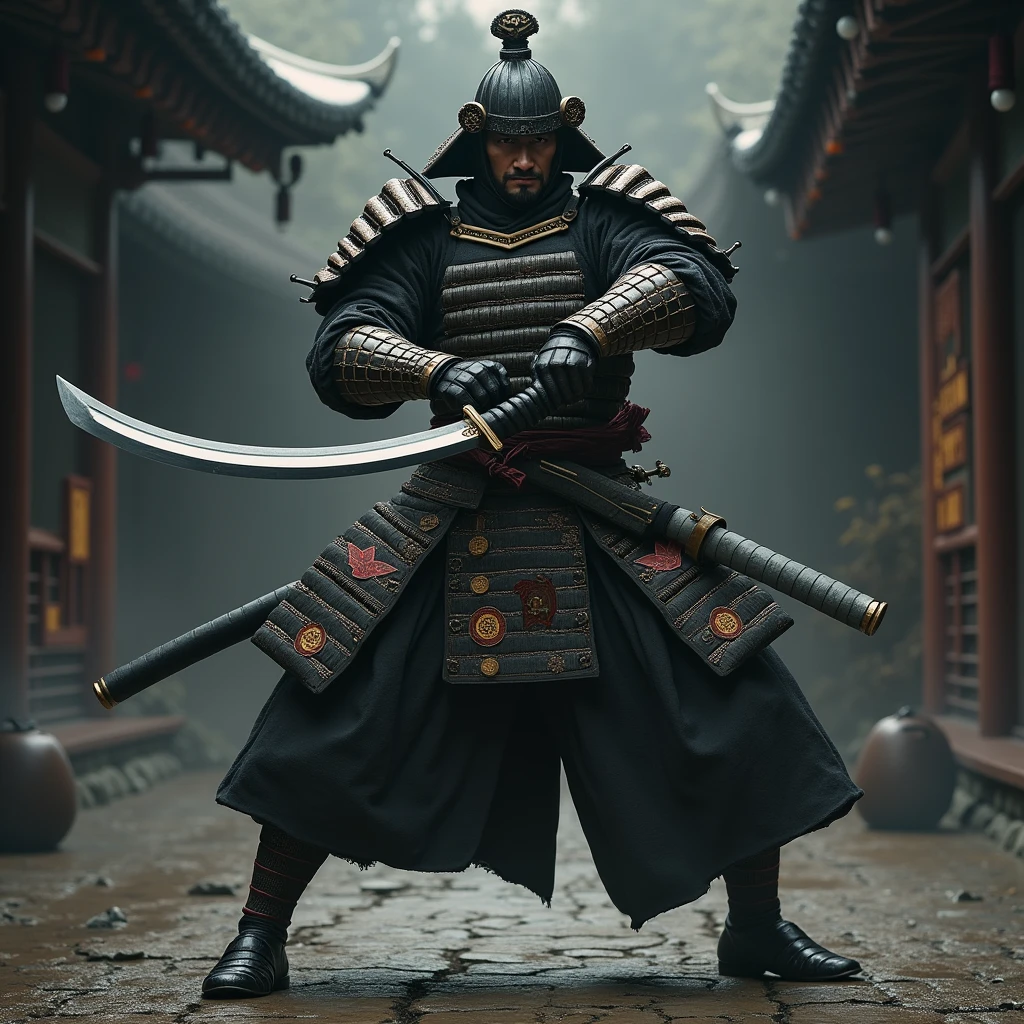 Samurai with curved side with hands - SeaArt AI