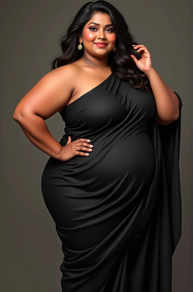 Create an full body portrait of an extremely beautiful Indian plus size ...
