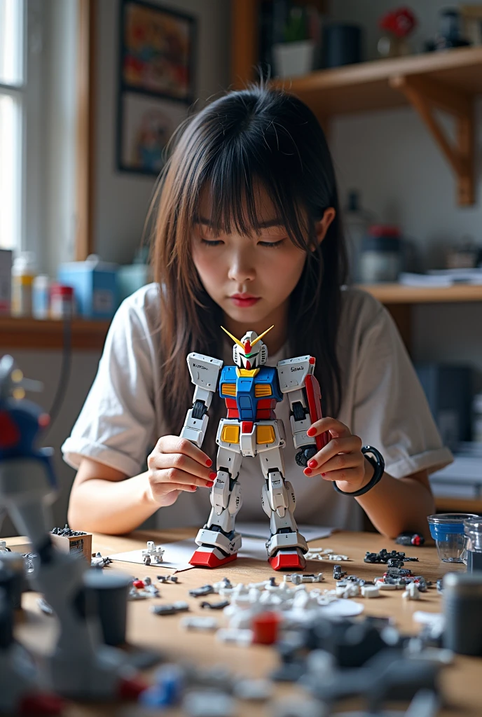 Arima Kana is building a Gundam model kit - SeaArt AI