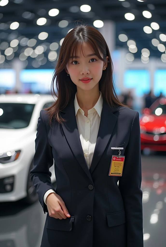 A female college student working part-time at the Tokyo Motor Show - SeaArt AI