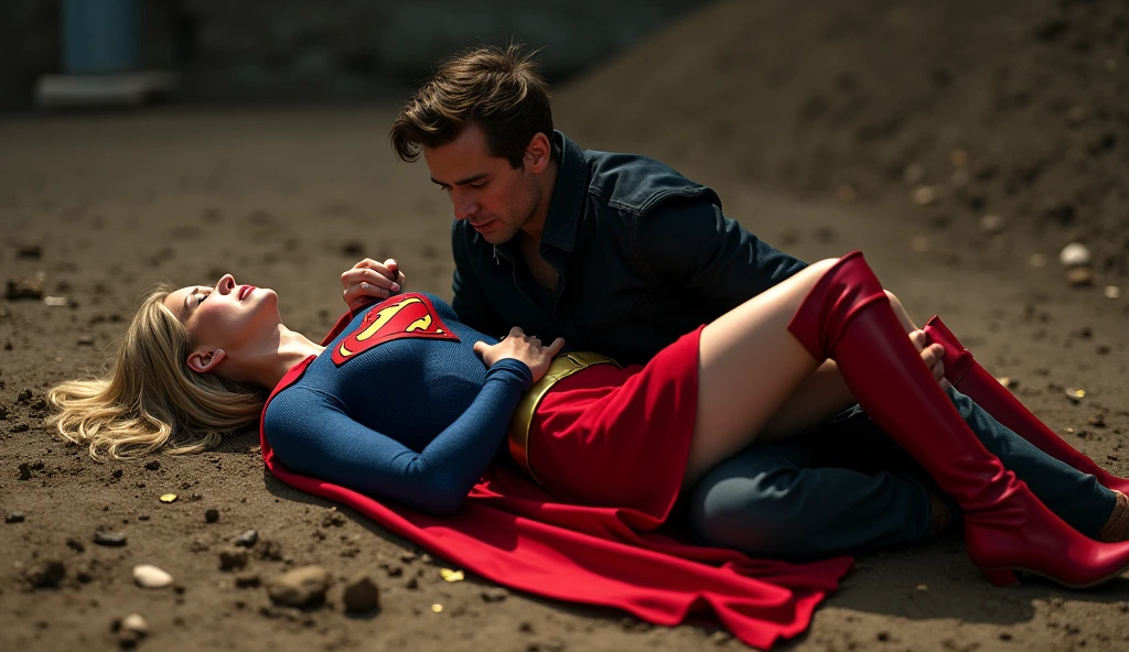 Melissa Benoist as supergirl, supergirl is attacked by a villain and ...