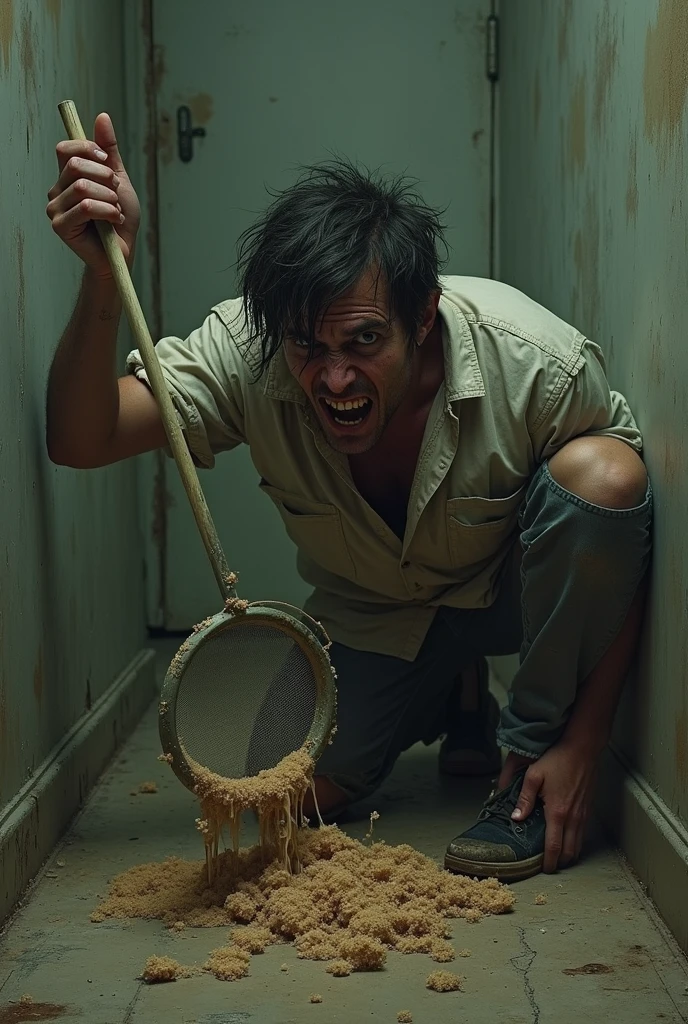 Cleaning shit with sieve - SeaArt AI