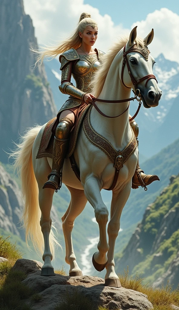 An amazing view of a beautiful warrior princess sitting on a horse - SeaArt AI
