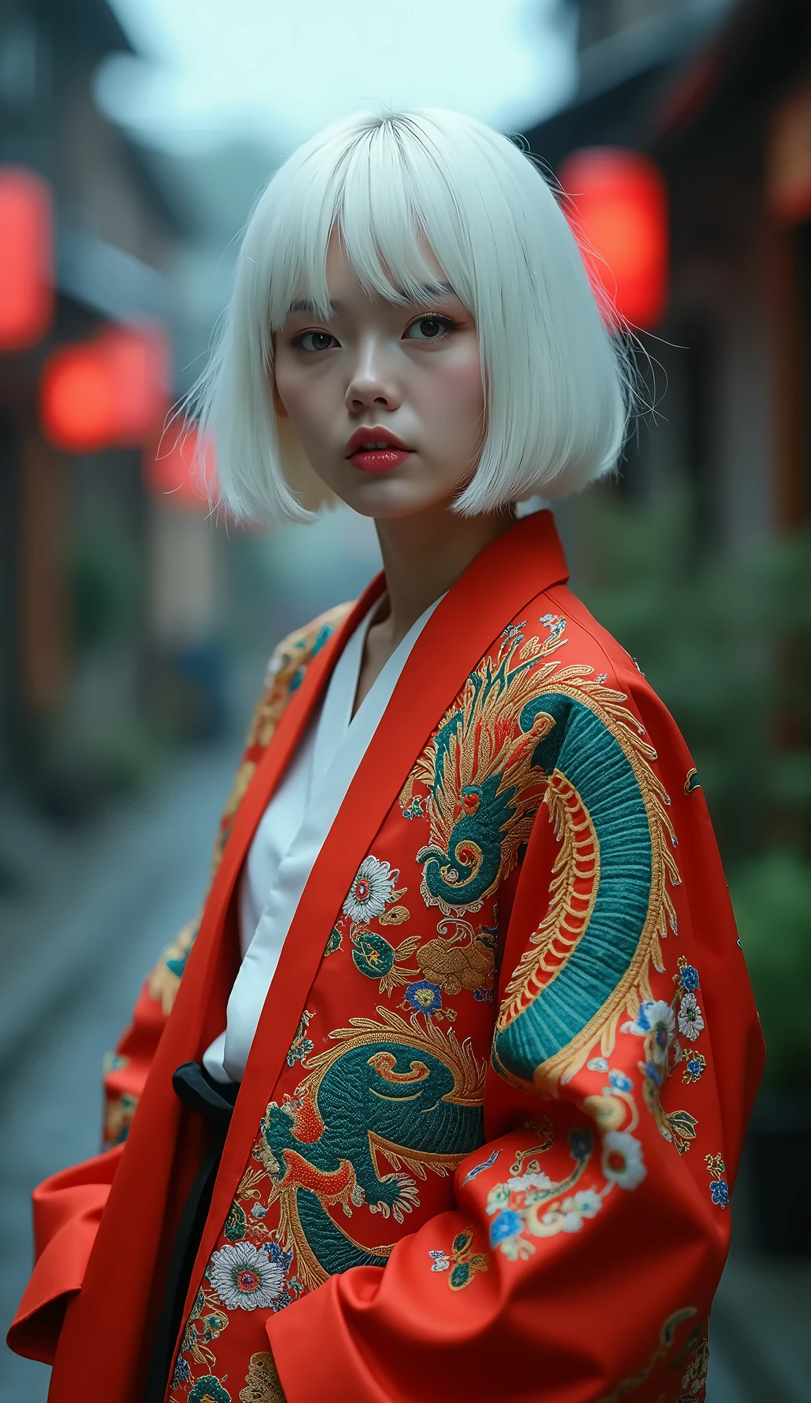 Arafed woman in a red kimono with a dragon on it - SeaArt AI