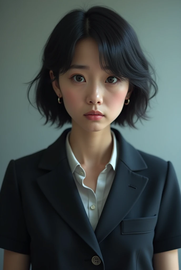 Girl Infront of camera like a broadcaster confused short black hair ...