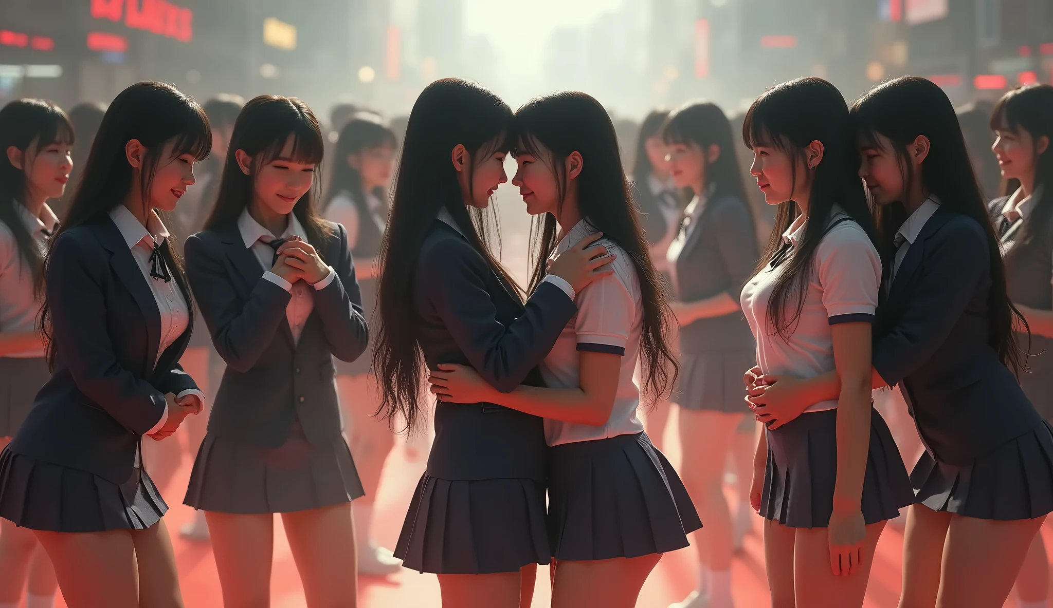 Several girls in school uniforms are standing in a line - SeaArt AI