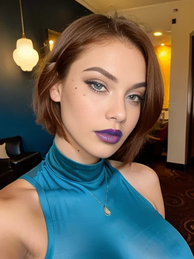 Guapa morena en vestido turquesa un autophoto (has turquoise - SeaArt AI