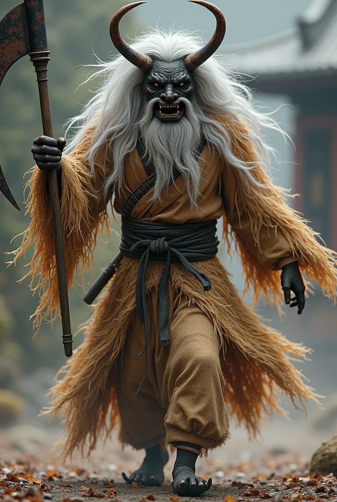 Namahage:1.5、Gray Hair、A god's messenger wearing a demon mask and straw ...