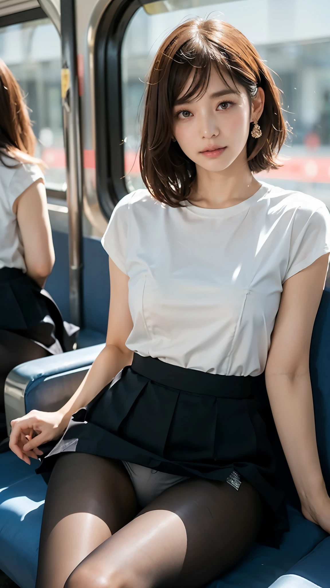 A close up of a woman sitting on a bus seat - SeaArt AI