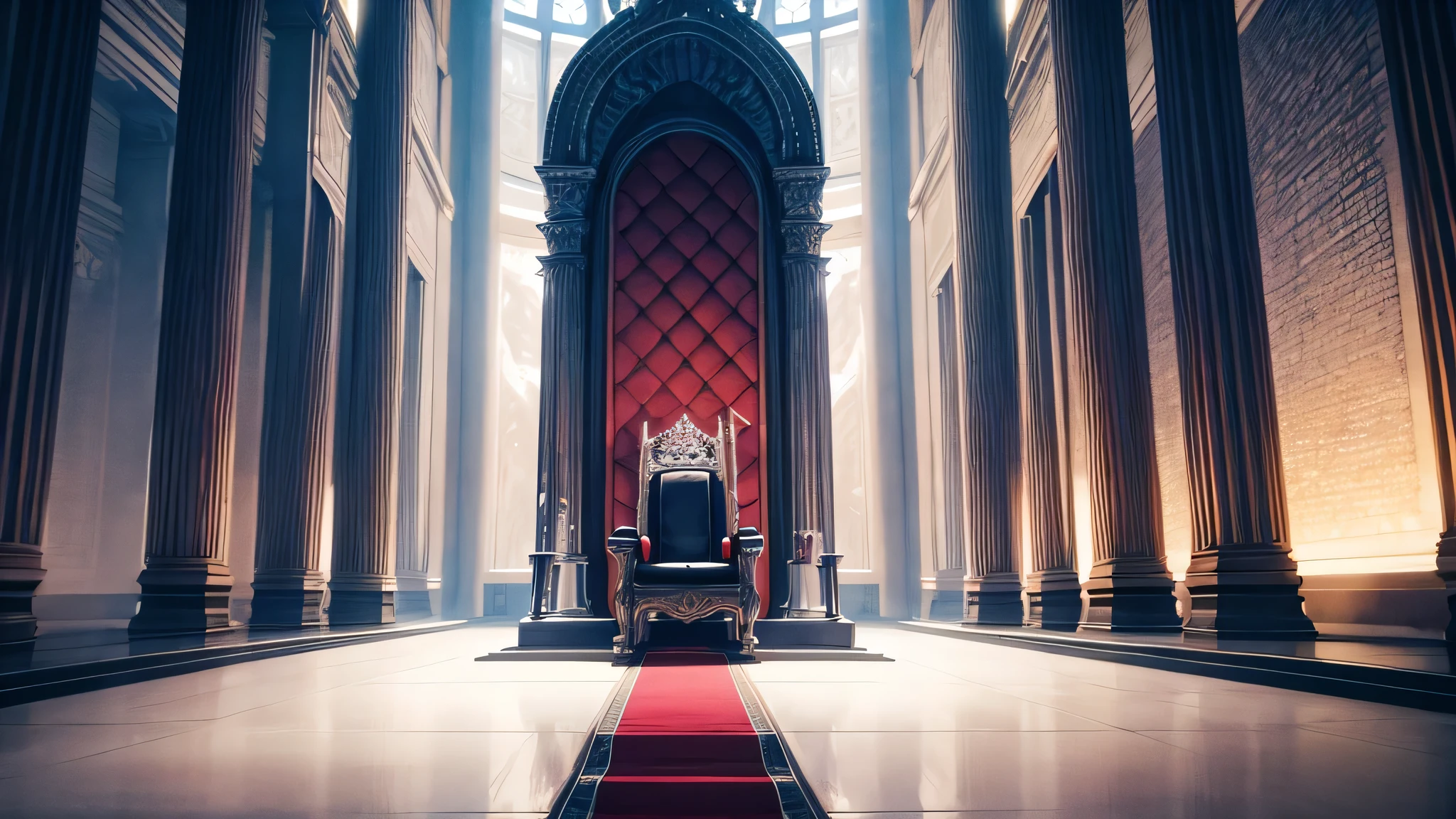 A close up of a throne in a large room with columns - SeaArt AI