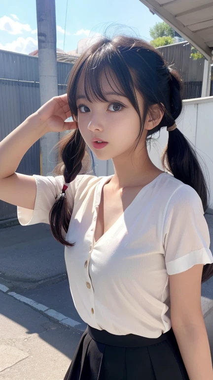 Sunburn marks on tanned skin、、Black hair twin tails,Cute appearance 1 ...